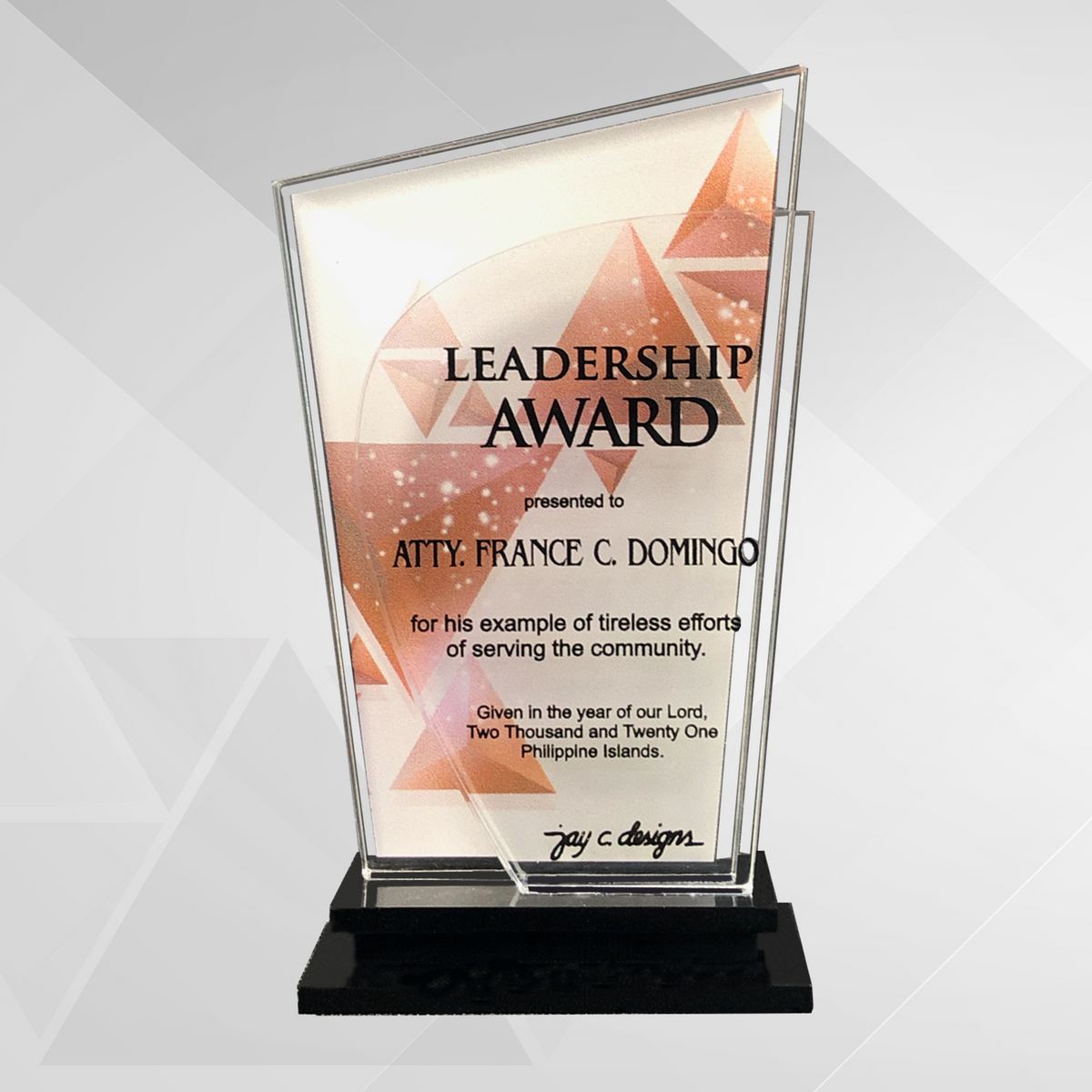 Personalized Awards | Acrylic Trophies and Plaques — Jay C. Designs